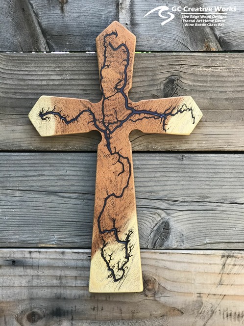 GC Creative Works CROSS FRACTAL ART LIVE EDGE WOOD